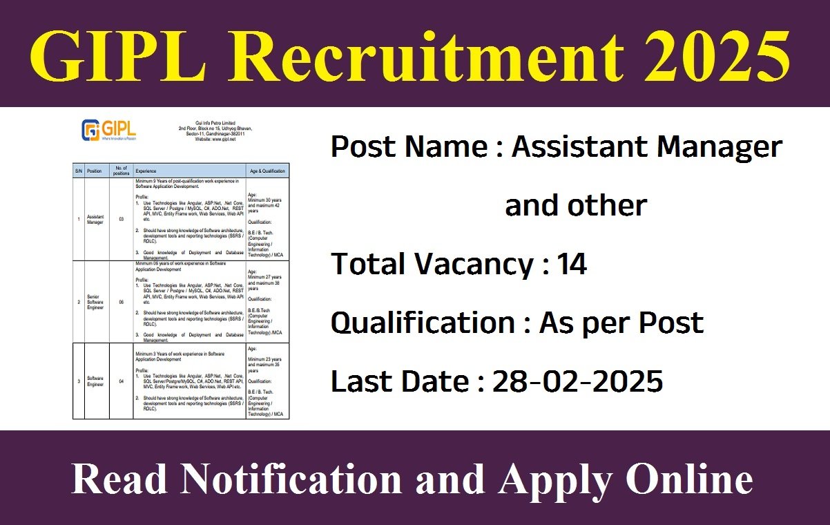 GIPL Recruitment 2025 MYOJASUPDATE GIPL Recruitment 2025 MYOJASUPDATE